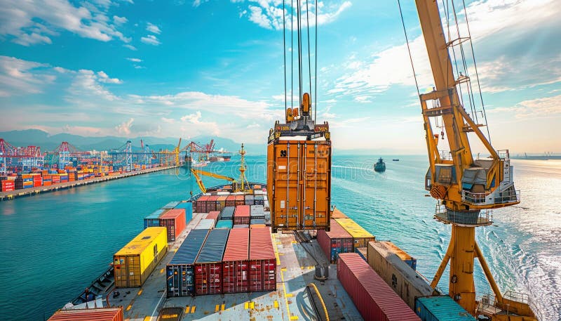 A Large Container Ship is Being Loaded with Containers in the Middle of ...