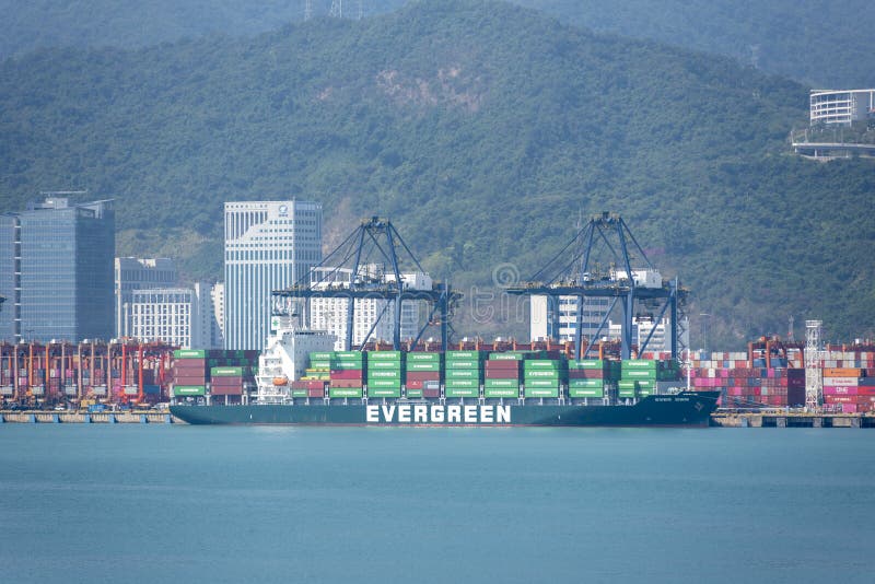 Large Container Ship Berthed in the Container Terminal. Editorial Stock ...