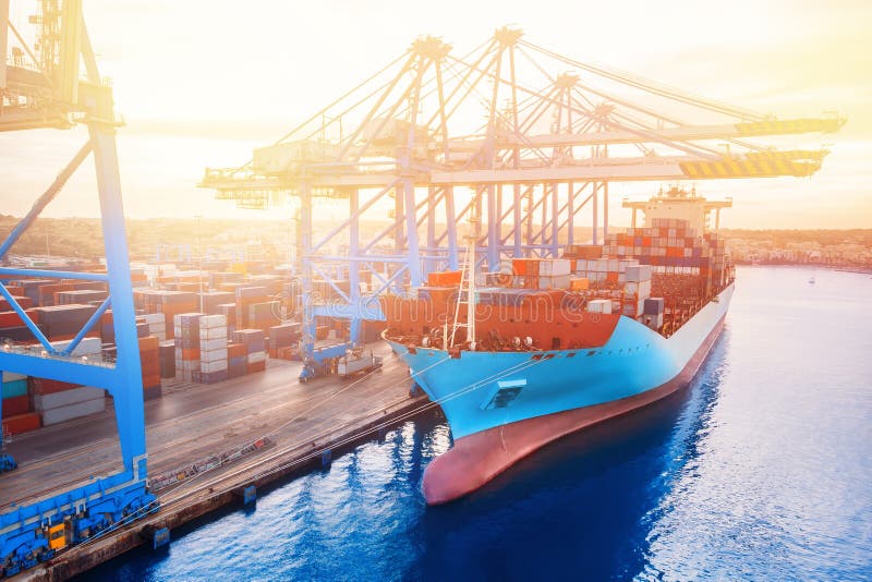 Large Container Ship Cargo Loading and Unloading in Deep Sea Port with ...