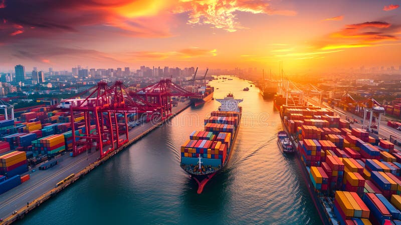 A Large Container Ship Carrying Colorful Containers in the Ocean Sea by ...