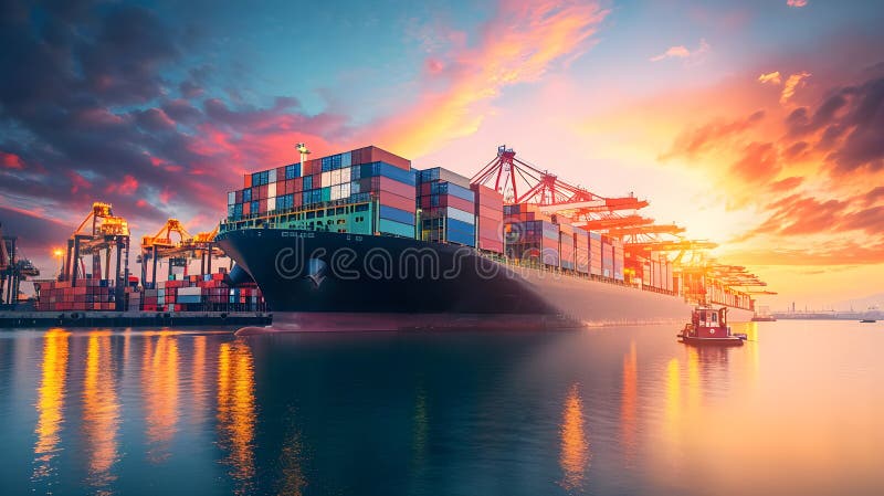 A Large Container Ship Carrying Colorful Containers in the Ocean Sea by ...