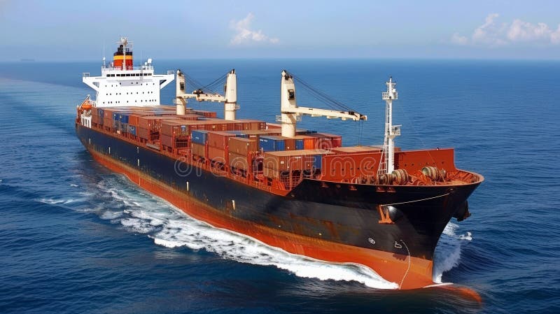 Large Container Ship Cruising on Calm Ocean Waters Stock Photo - Image ...