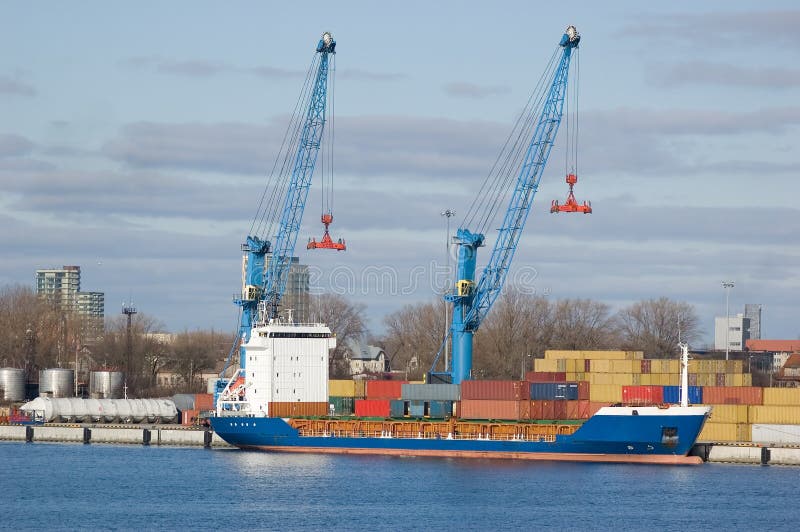 Large Container Ship in a Dock at Klaipeda Harbour Stock Photo - Image ...