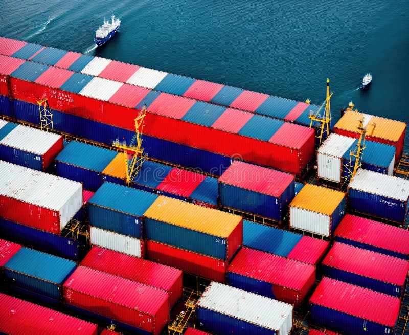 A Large Container Ship Docked at a Port, Surrounded by Other Ships and ...