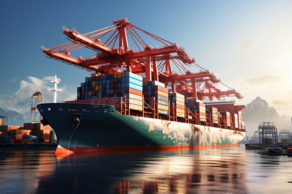 Large Container Ship Docking in the Port. Stock Illustration ...