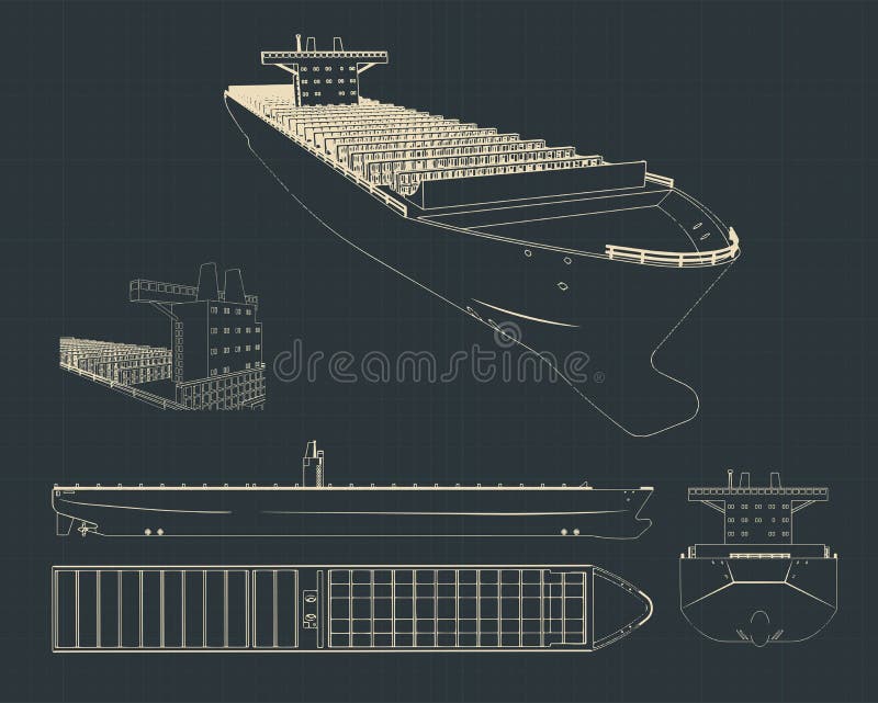 Large Container Ship Drawings Stock Vector - Illustration of outline ...