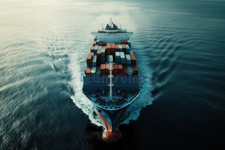 A Large Container Ship is Floating Majestically on the Ocean Stock ...