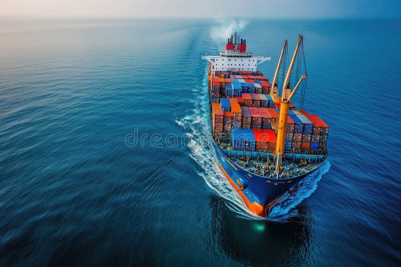 A Large Container Ship is Floating Majestically on the Ocean Stock ...