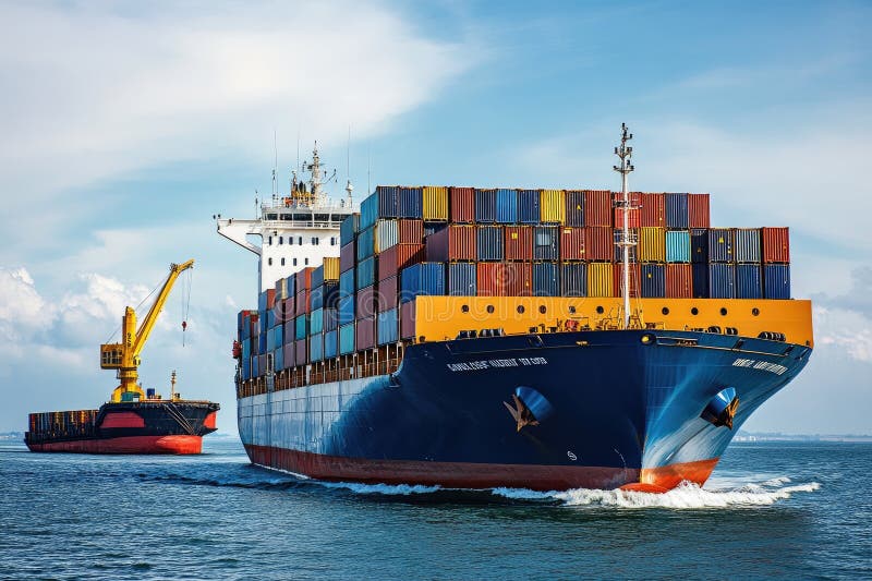 A Large Container Ship is Floating Majestically on the Ocean Stock ...