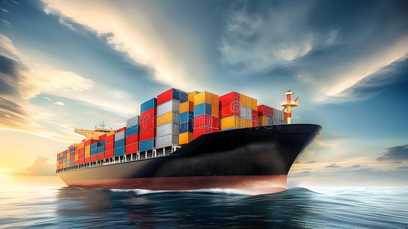 Large Container Ship on the Ocean with Colorful Containers Stock ...