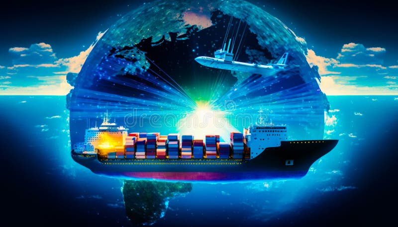 Large Container Ship Floating in the Ocean. Generative AI Stock ...