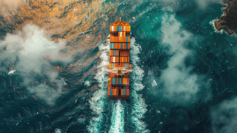 A Large Container Ship is Floating on the Surface of a Vast Body of ...