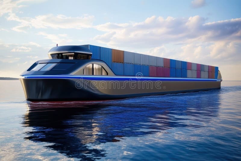 Modern Container Ship Navigates Calm Waters Under a Clear Sky in Late ...