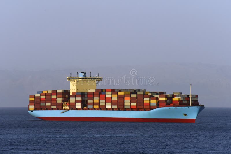 Container Ship Navigates in Calm Sea Stock Image - Image of containers ...