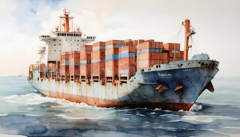 Large Container Ship in Mediterranean Coast. Container Cargo Ship ...