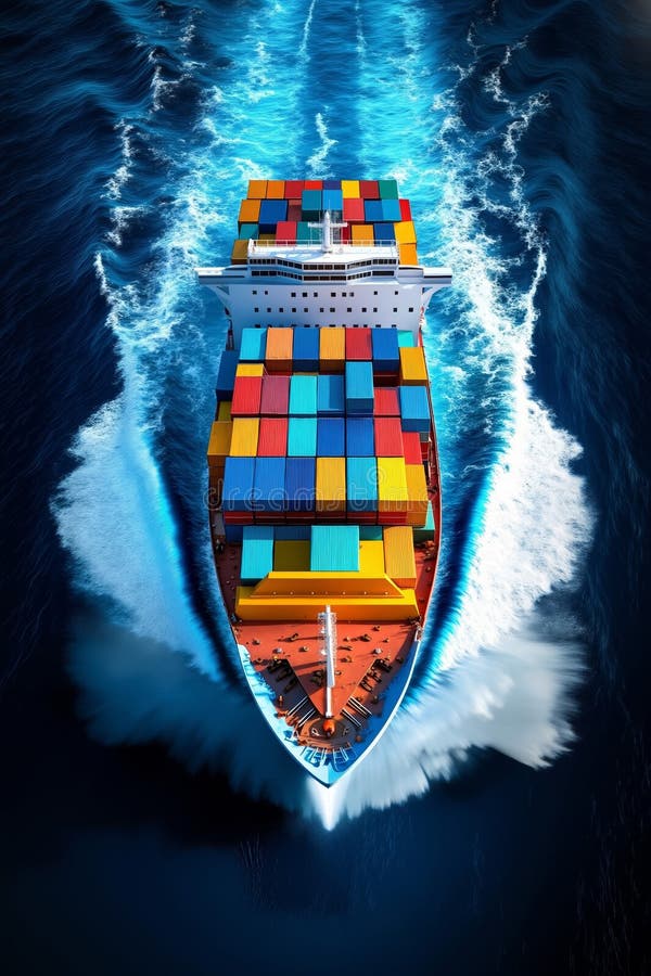A Large Container Ship in the Middle of the Ocean Stock Photo - Image ...