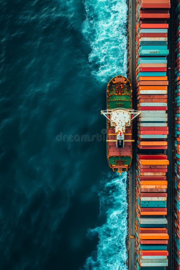 A Large Container Ship in the Middle of the Ocean Stock Photo - Image ...