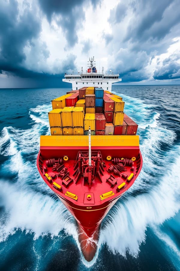 A Large Container Ship in the Middle of the Ocean Stock Image - Image ...
