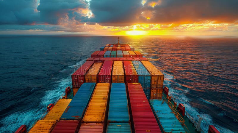Large Container Ship in the Middle of the Ocean Stock Photo - Image of ...