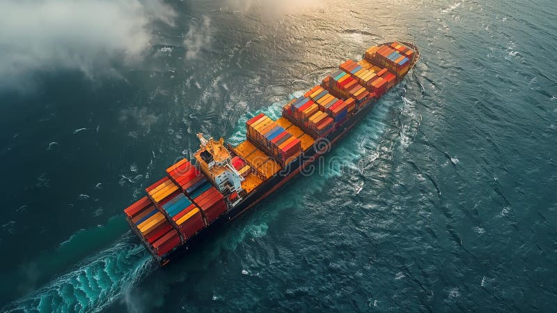 Large Container Ship in the Middle of the Ocean Stock Photo - Image of ...