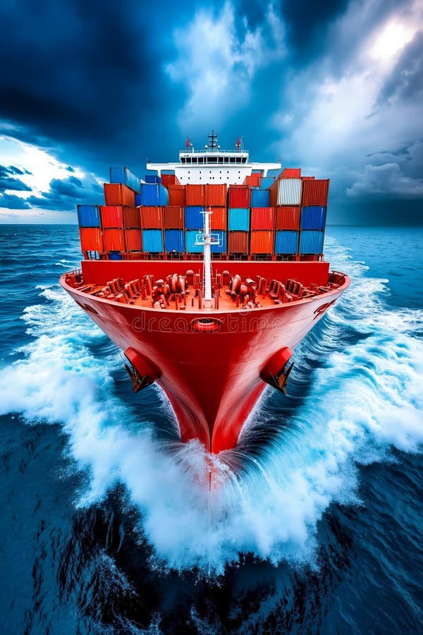 A Large Container Ship in the Middle of the Ocean Stock Image - Image ...