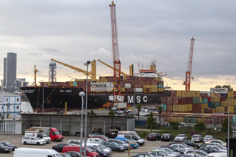 Large Container Ship Moored for Loading at Port Editorial Stock Photo ...