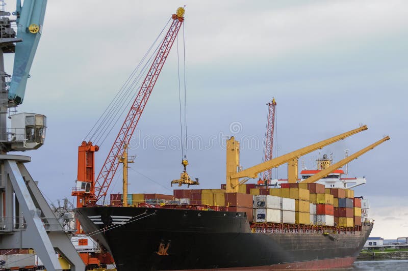 Large Container Ship Moored for Loading at Port Stock Image - Image of ...