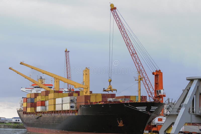 Large Container Ship Moored for Loading at the Port Stock Photo - Image ...