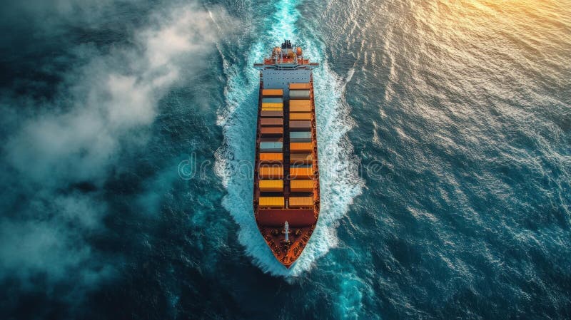 Large Container Ship Sailing Across the Ocean with a Dynamic Wake Stock ...