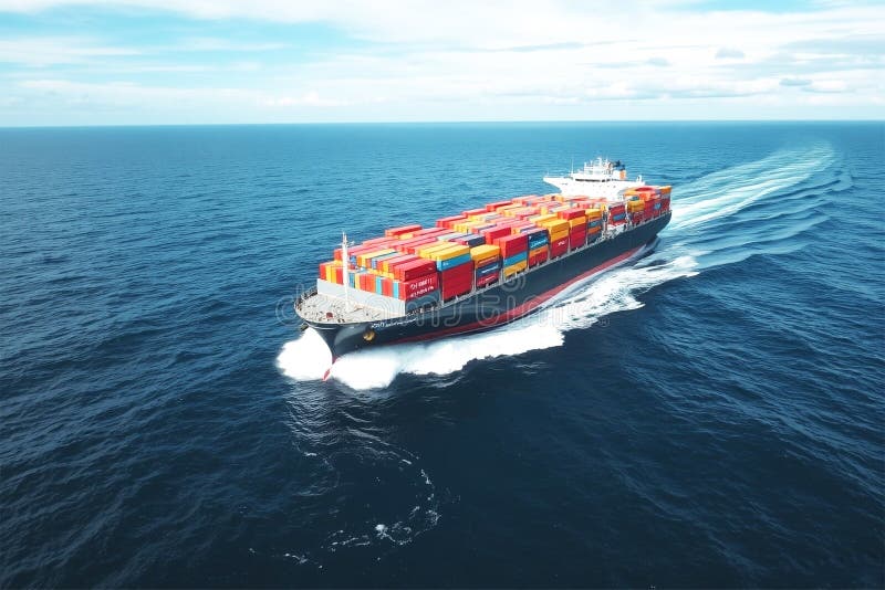 Large Container Ship on the Open Sea Under Cloudy Sky Logistics and Shipping Stock Illustration ...