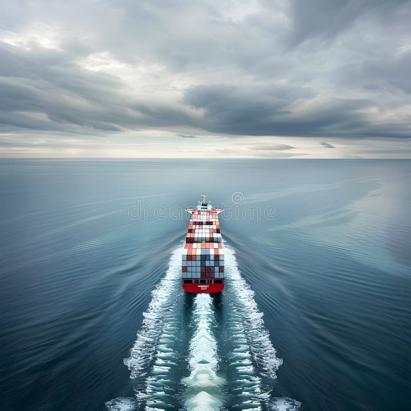 Large Container Ship Sailing Across Ocean Leaving White Trail Behind ...