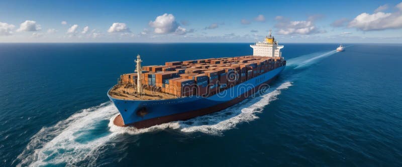 Large Container Ship Moving Fast on Open Ocean on a Sunny Day Stock ...