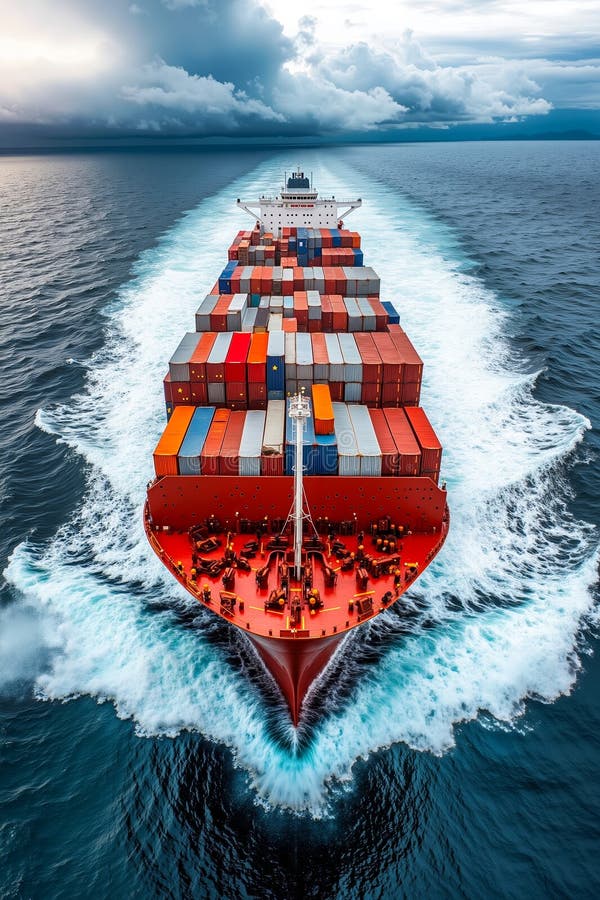 A Large Container Ship Sailing in the Ocean on a Cloudy Day Stock Photo ...