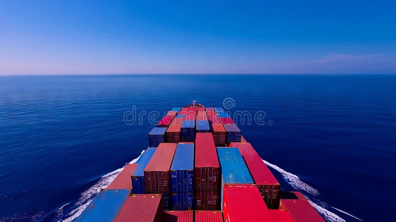 A Large Container Ship Sailing in the Ocean at Sunset Stock Image ...