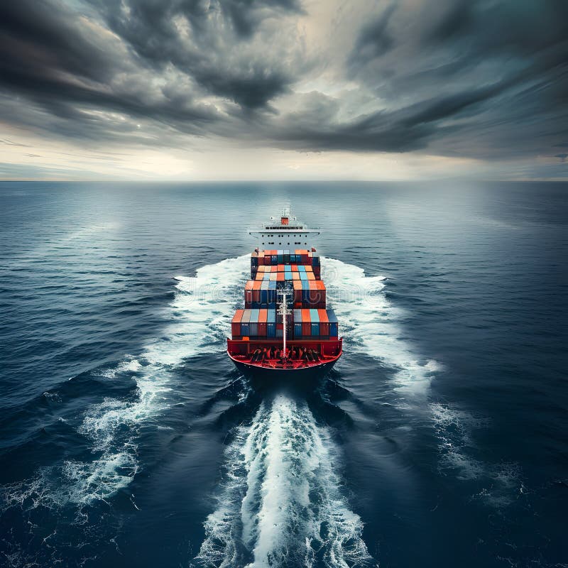 Large Container Ship Sailing on the Ocean Under a Dramatic Sky Stock ...