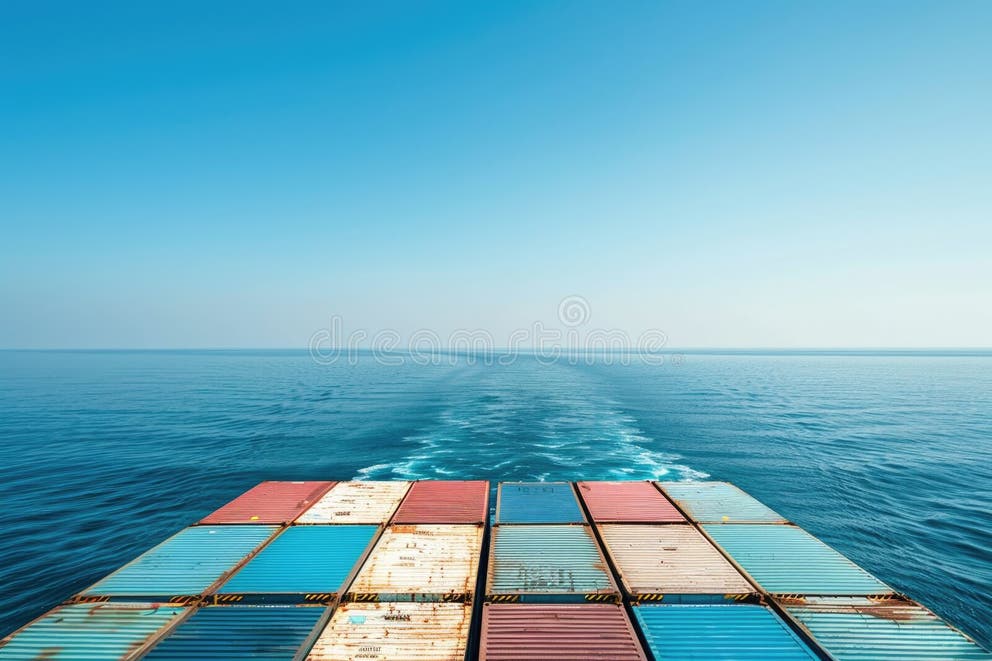 Large Container Ship Sailing on Open Ocean with Cargo Containers ...