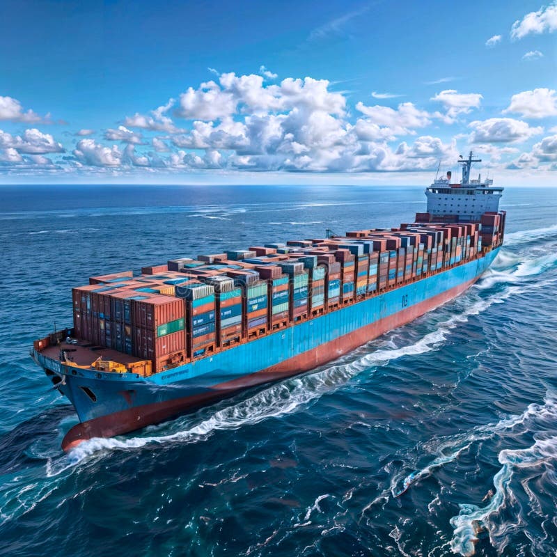Large Container Ship Sailing Under a Clear Sky Stock Image - Image of open, industry: 356875237