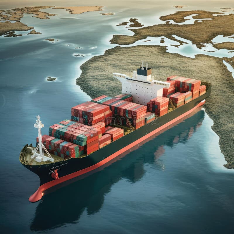 Container Ship Sails between Continents Stock Illustration ...