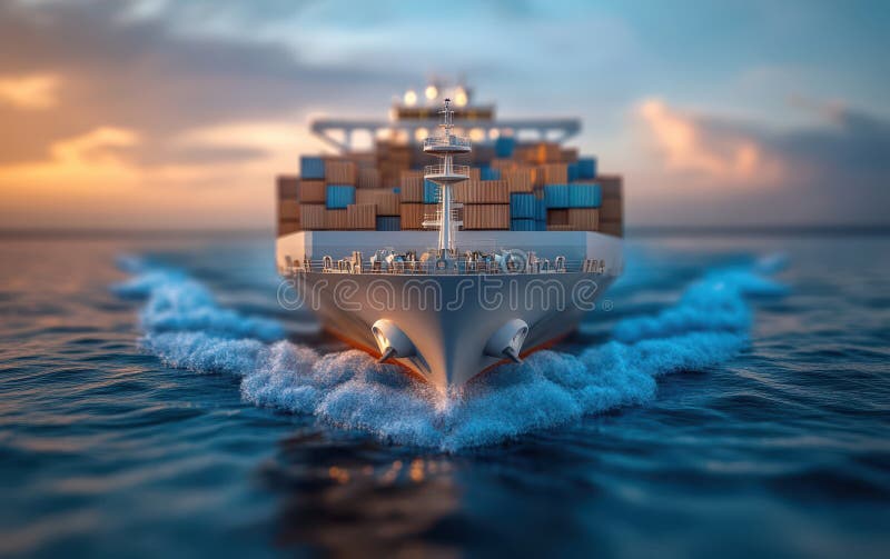 A Large Container Ship Sails through the Ocean, Heavily Loaded with ...