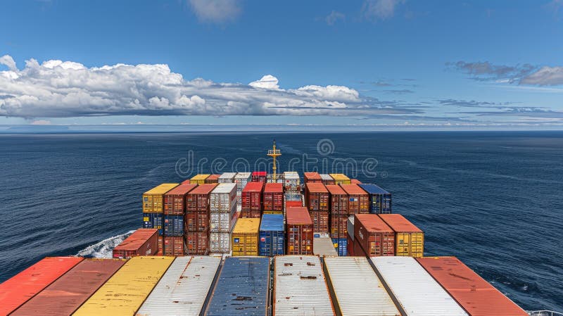 A Large Container Ship Sails through the Ocean with Stacks of Colorful ...