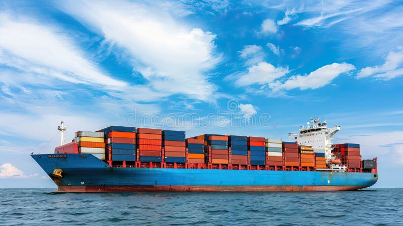 A Large Container Ship Sails through the Ocean with Stacks of Colorful ...