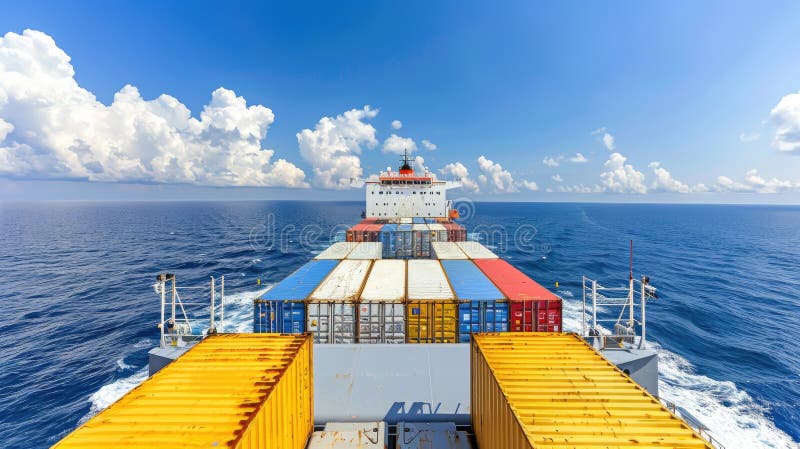A Large Container Ship Sails through the Ocean with Stacks of Colorful ...