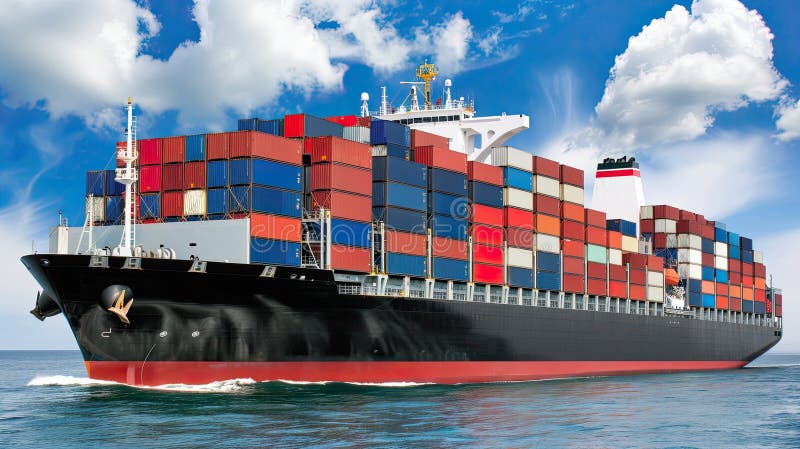 A Large Container Ship Sails through the Ocean with Stacks of Colorful ...