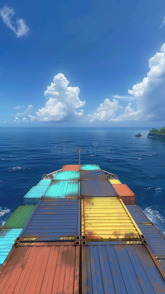 A Large Container Ship Sails through the Ocean with Stacks of Colorful ...