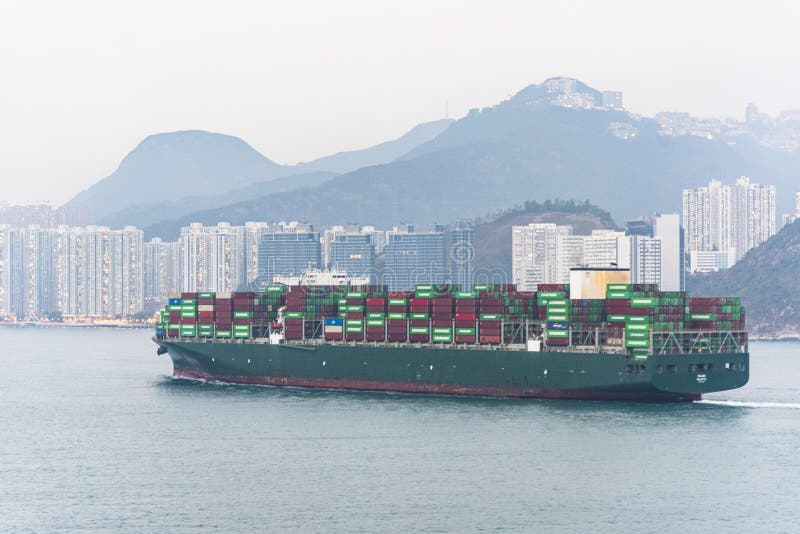 Hong Kong - Large, Fully Loaded Container Ship TALOS Approaching To the ...