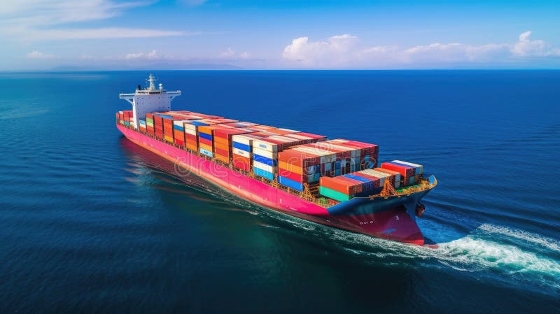 Large Container Ship at Sea - Aerial Image Stock Illustration ...