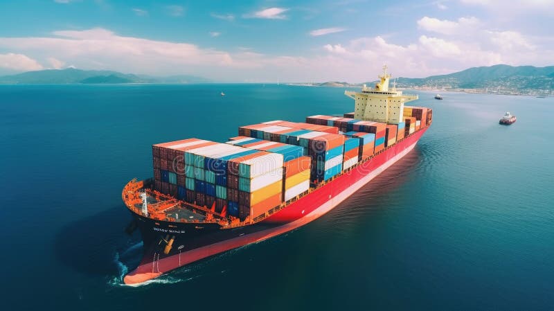 Large Container Ship at Sea - Aerial Image Stock Illustration ...