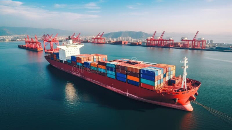 Large Container Ship at Sea - Aerial Image Stock Illustration ...