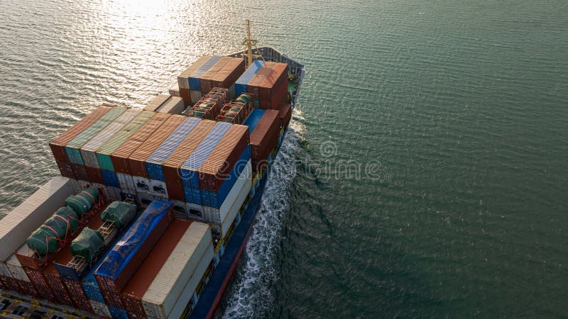 Large Container Ship at Sea. Aerial Top View of Cargo Container Ship ...