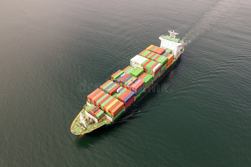Large Container Ship at Sea. Aerial Top View of Cargo Container Ship ...